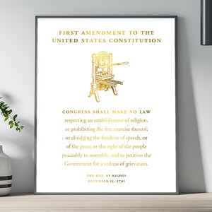 First Amendment US Constitution Bill of Rights Gold Foil Art Print ...