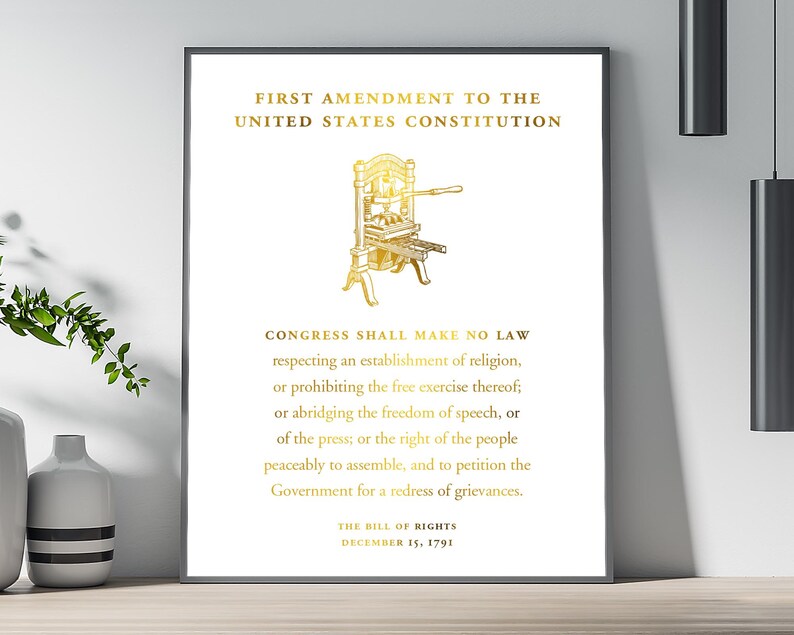 First Amendment US Constitution Bill of Rights Gold Foil Art Print ...