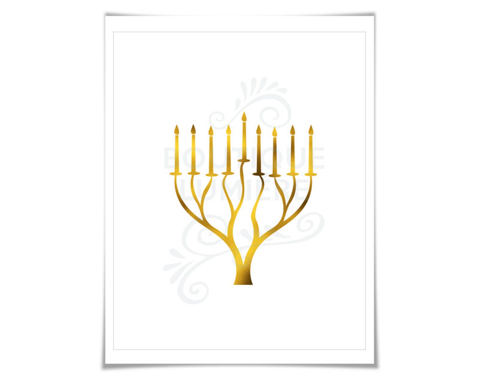 Menorah Art Print - Gold Foil Print - Hanukkah Art - Chanukah Themed ...