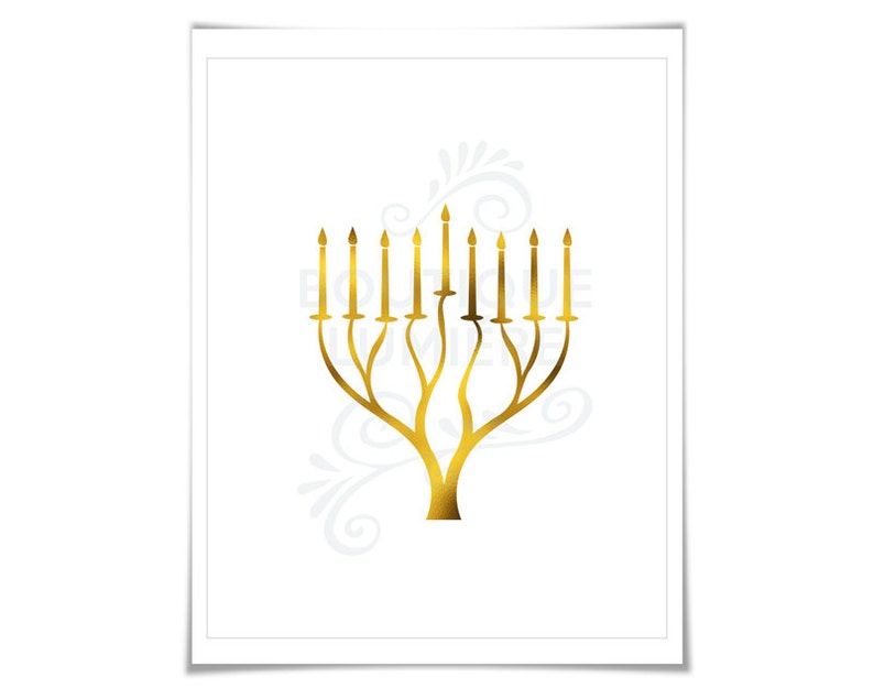 Menorah Art Print Gold Foil Print Hanukkah Art Chanukah - Etsy