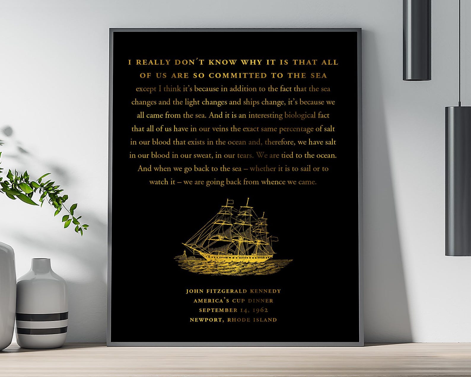 John Fitzgerald Kennedy Ocean Speech Gold Foil Art Print - JFK ...