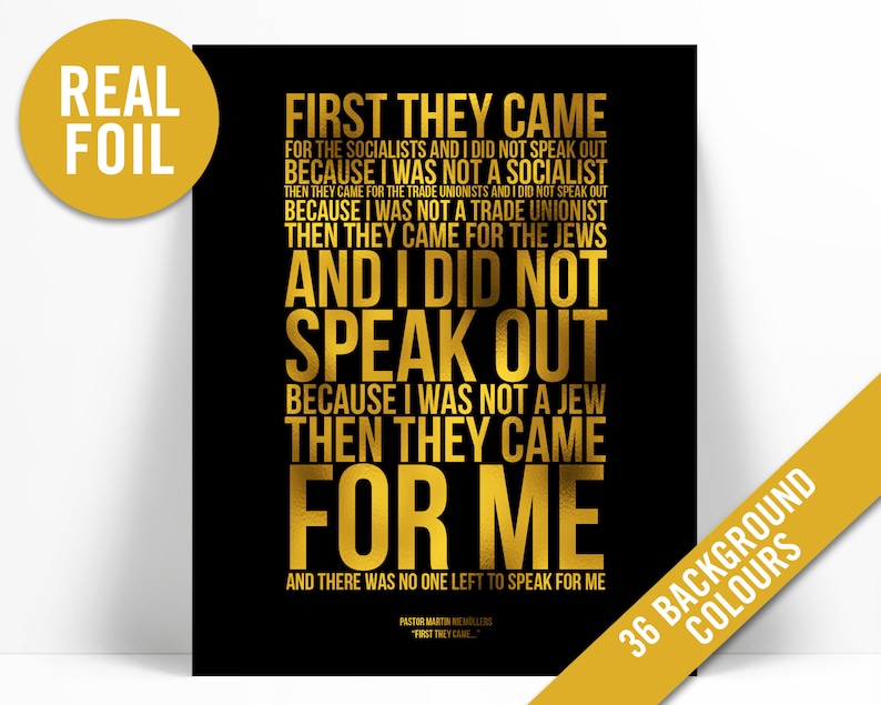 First They Came Poem Gold Foil Art Print Martin Niemöller | Etsy Canada