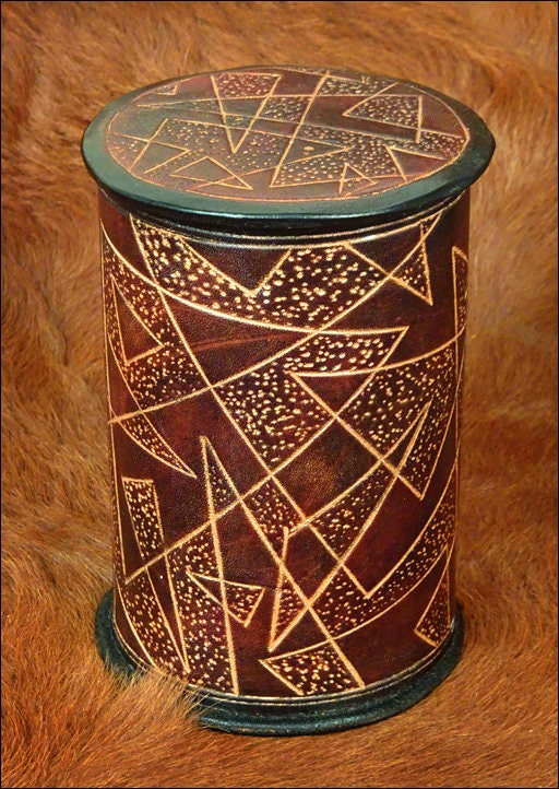 Handmade Leather 'art Deco' Cylindrical Trinket Box - Etsy
