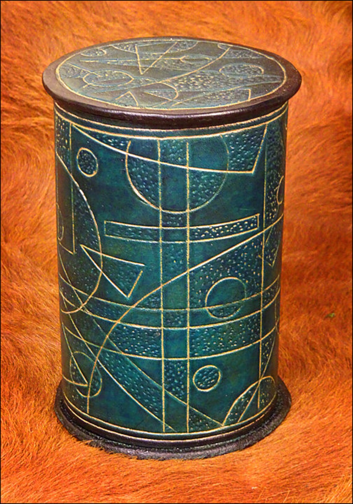 Handmade Leather 'art Deco' Cylindrical Trinket Box - Etsy