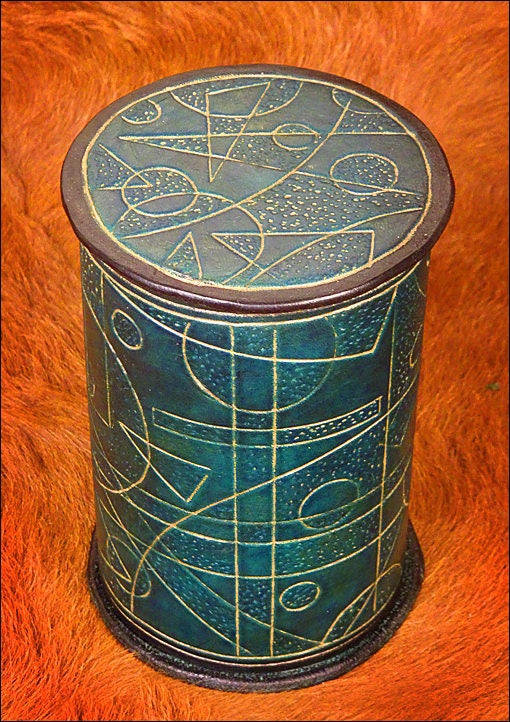 Handmade Leather 'art Deco' Cylindrical Trinket Box - Etsy