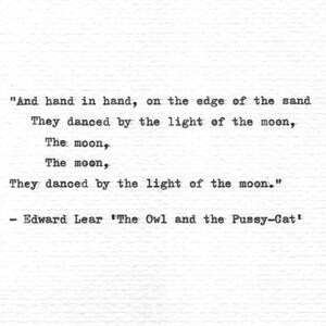 Edward Lear 'the Owl and the Pussycat' Letterpress Quote Vintage ...