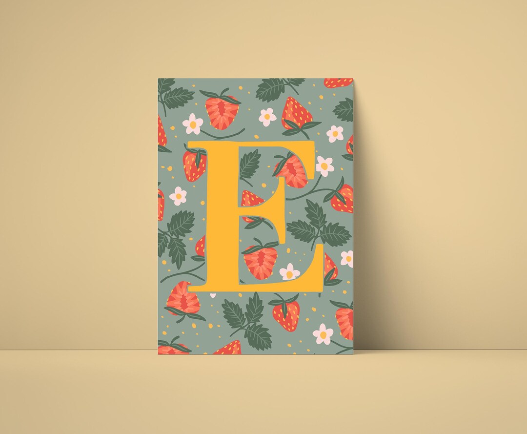 Letter E Poster - Digital ABC Picture With Strawberry Illustration ...