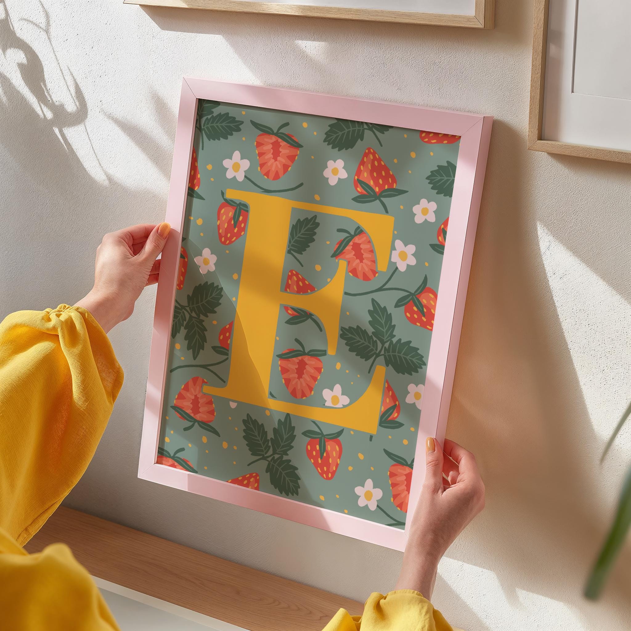 Letter E Poster - Digital ABC Picture With Strawberry Illustration ...