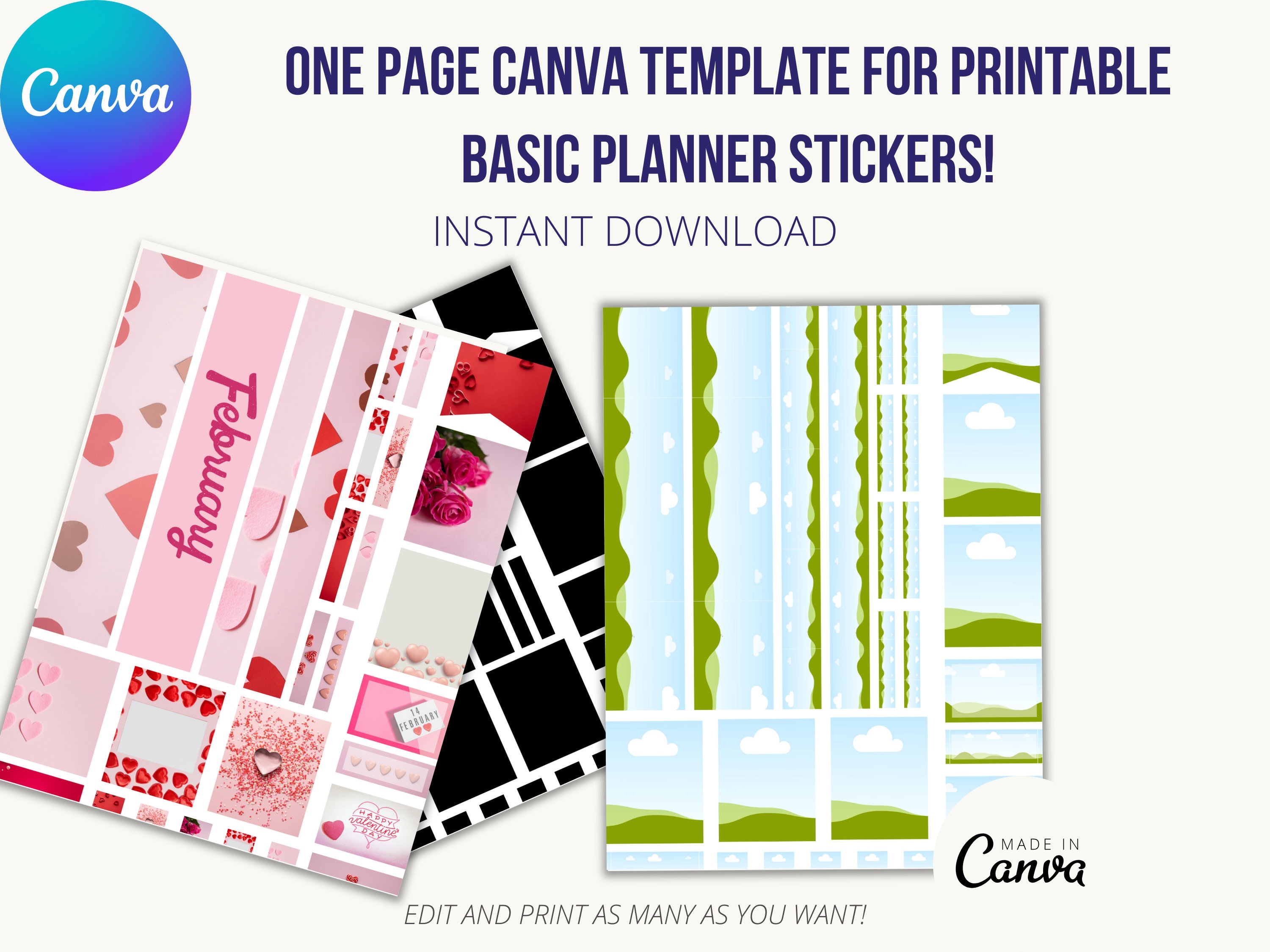 Editable Canva Template, One Page, Basic Printable Planner Stickers ...