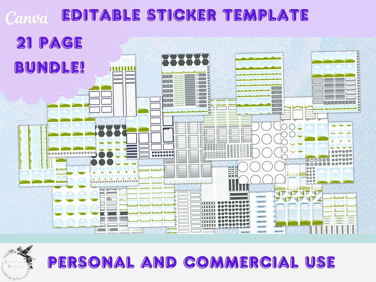 Editable Planner Sticker Template, 21 Page Bundle, Canva, Commercial ...