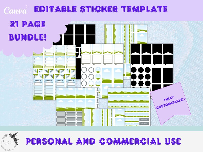 Editable Planner Sticker Template, 21 Page Bundle, Canva, Commercial ...