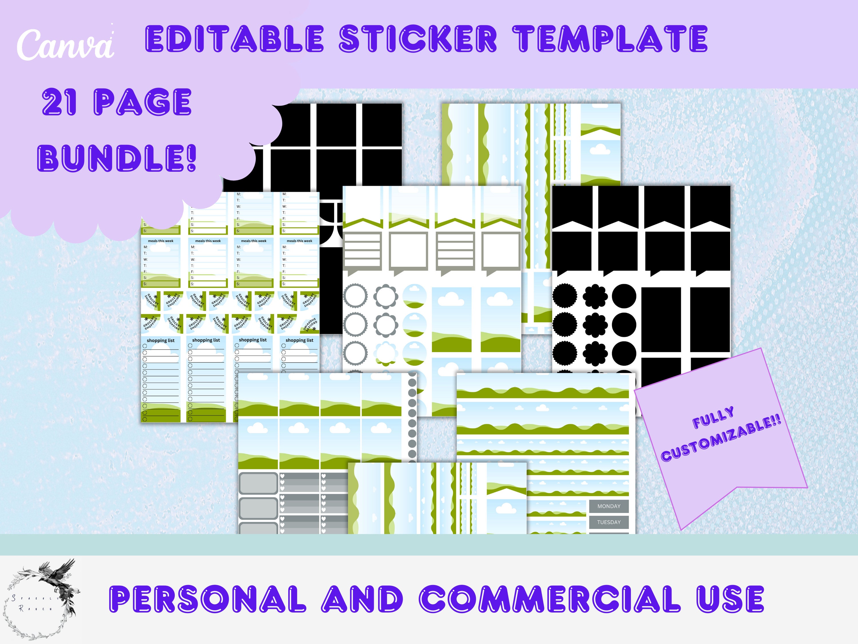 21 Page Bundle Editable Sticker Canva Template, Classic Happy Planner ...