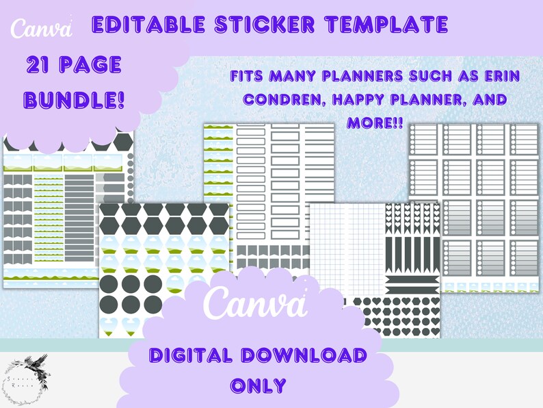 Editable Planner Sticker Template, 21 Page Bundle, Canva, Commercial ...