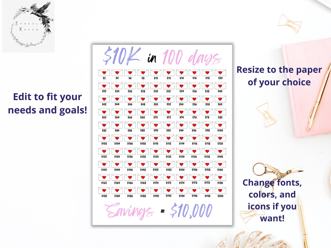 Save Big & Customize: Printable Savings Tracker + 10K Savings Challenge ...