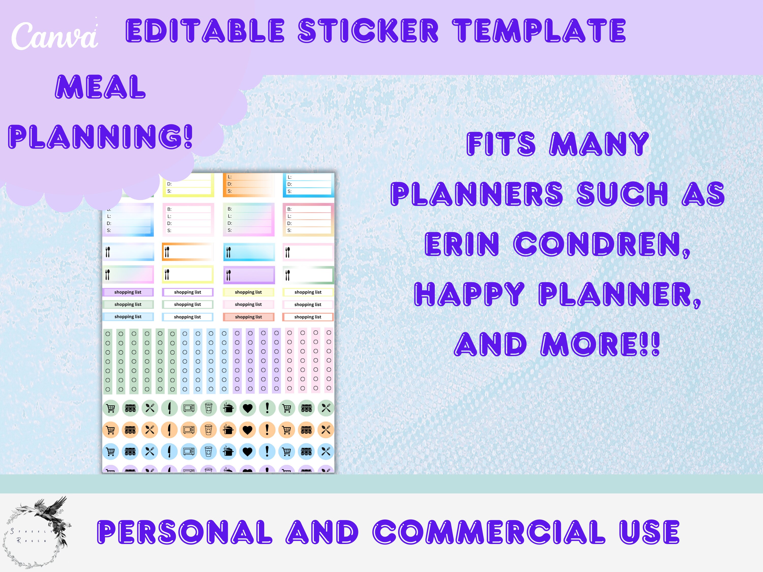 Meal Planning Stickers, Erin Condren Planner, Canva Template (digital ...