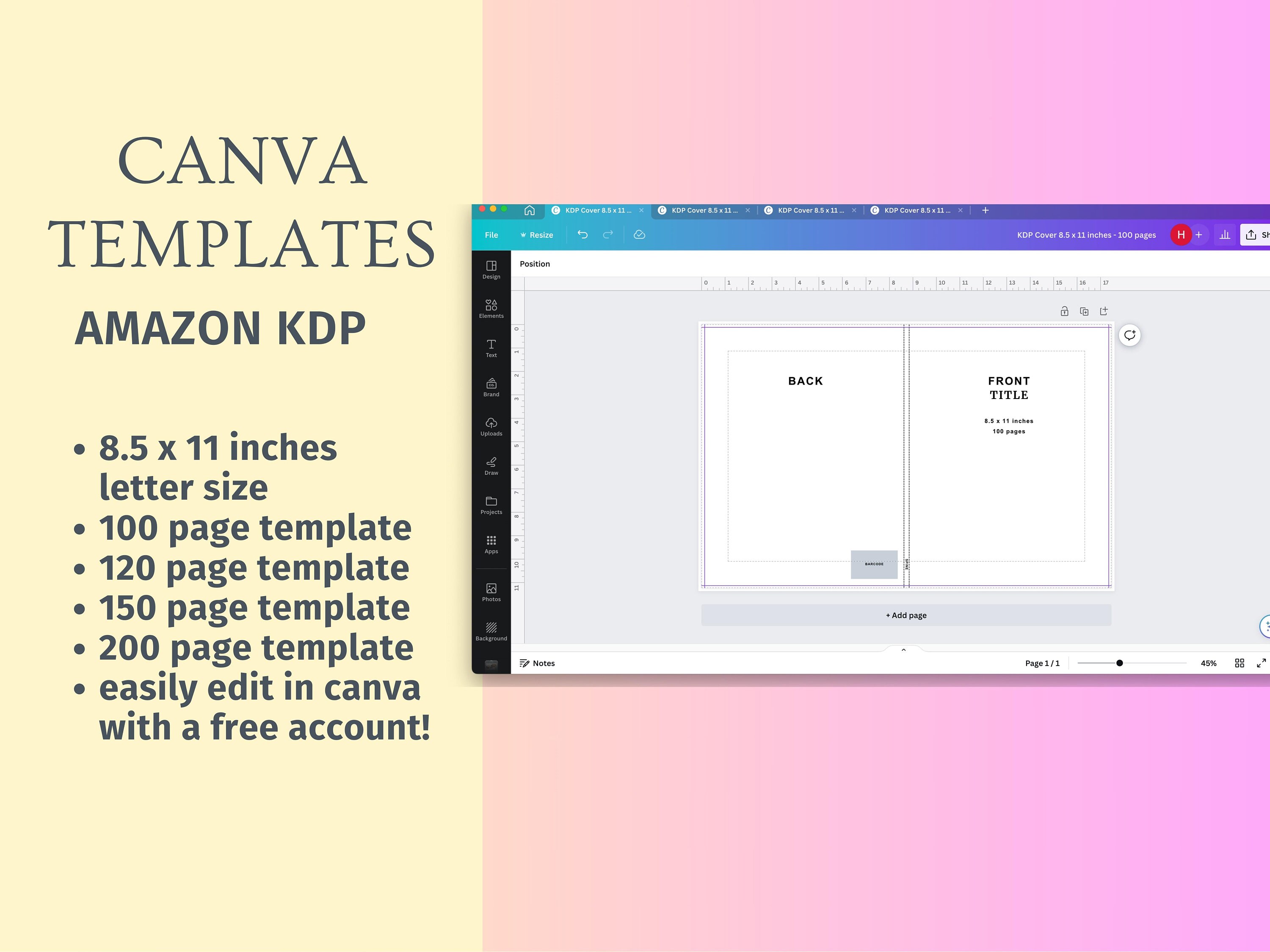 KDP Amazon Book Covers 8.5 X 11 Inches, Editable Canva Templates - Etsy