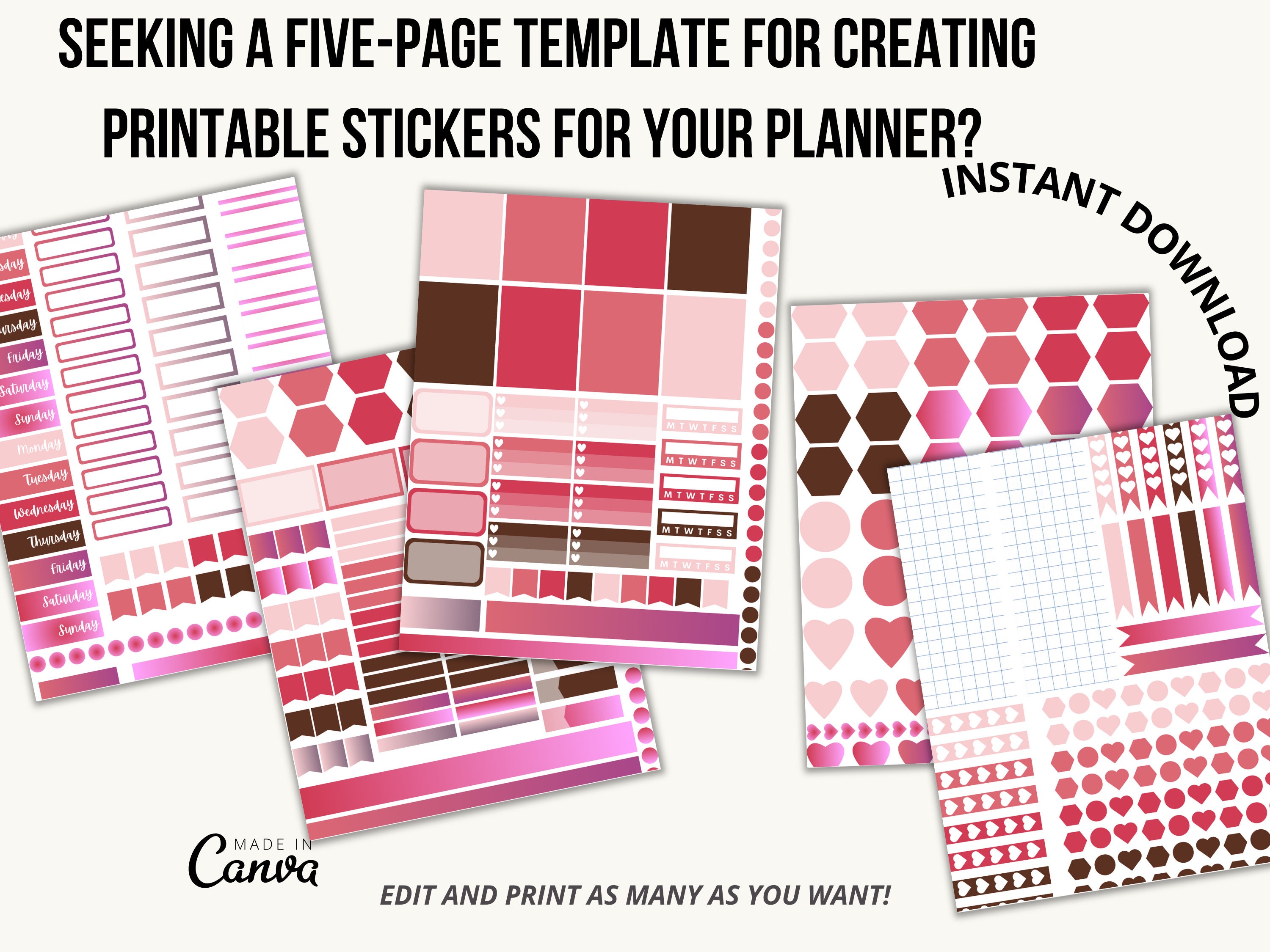 Canva Editable Sticker Template, Five Pages, 1.5 Vertical Planners ...