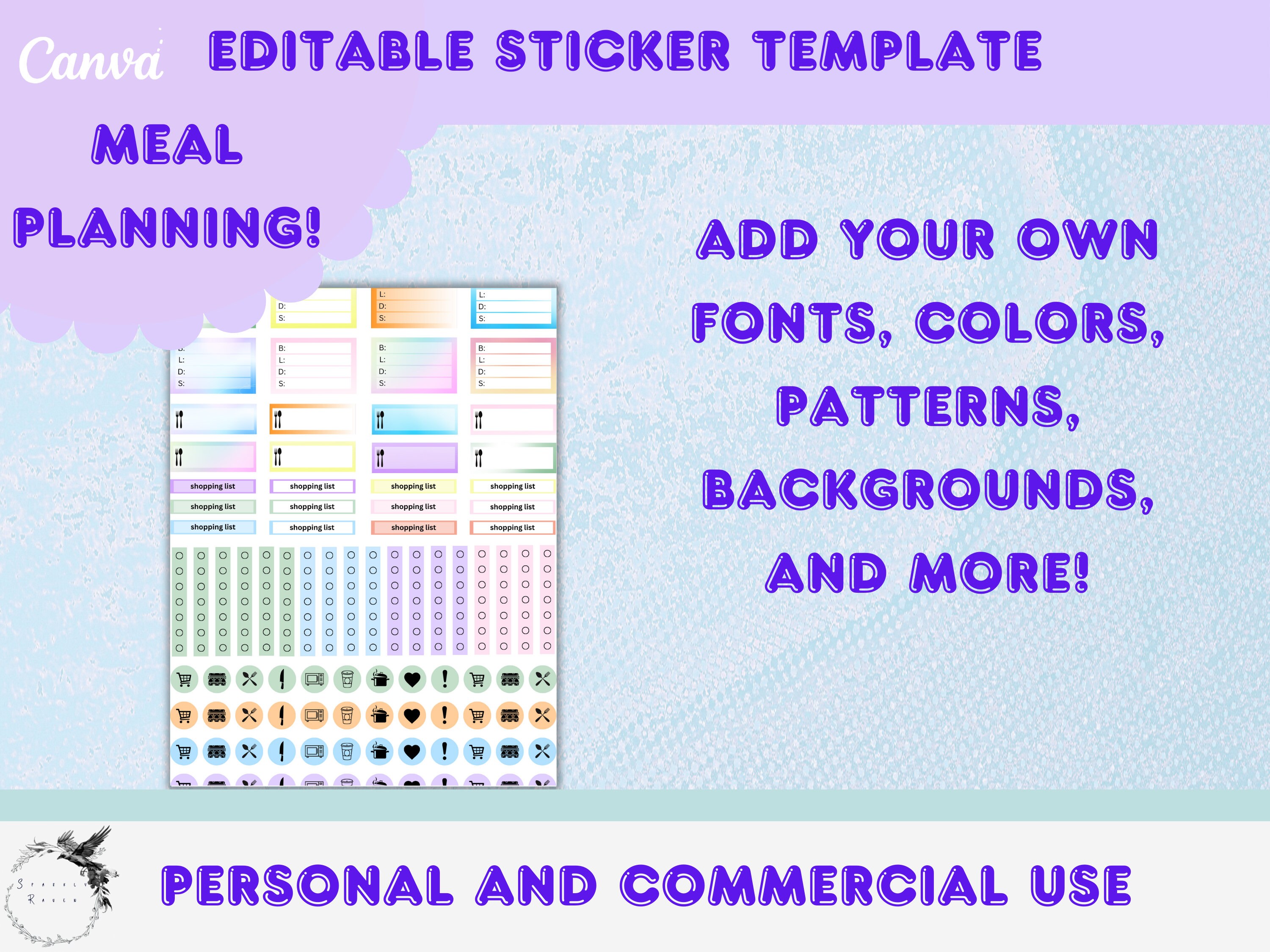 Editable Canva Template, Meal Planning Stickers, Erin Condren ...