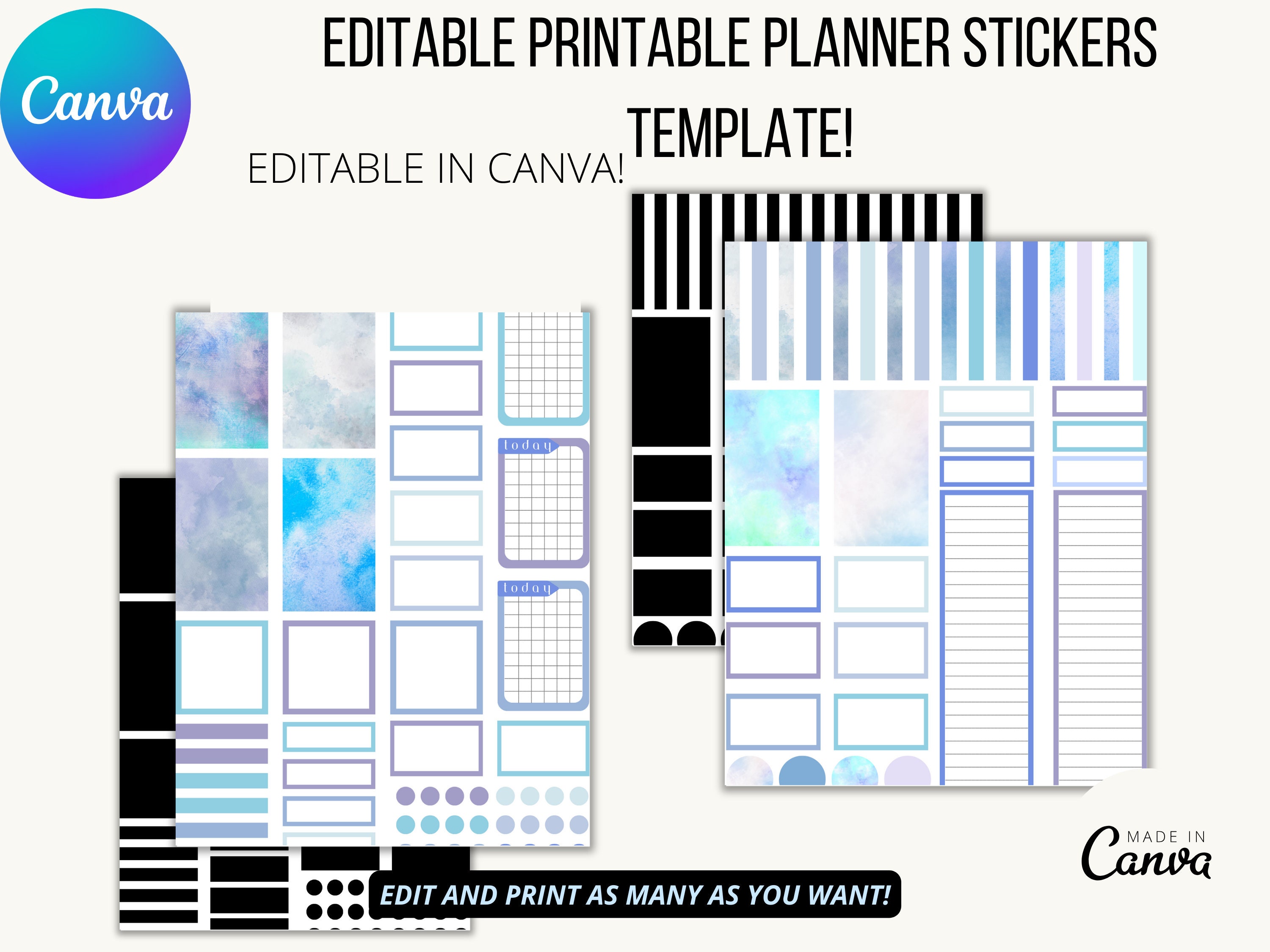 Editable Canva Template, Happy Planner, Editable Printable Sticker ...