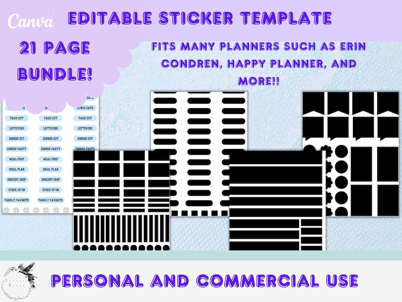 Editable Planner Sticker Template, 21 Page Bundle, Canva, Commercial ...
