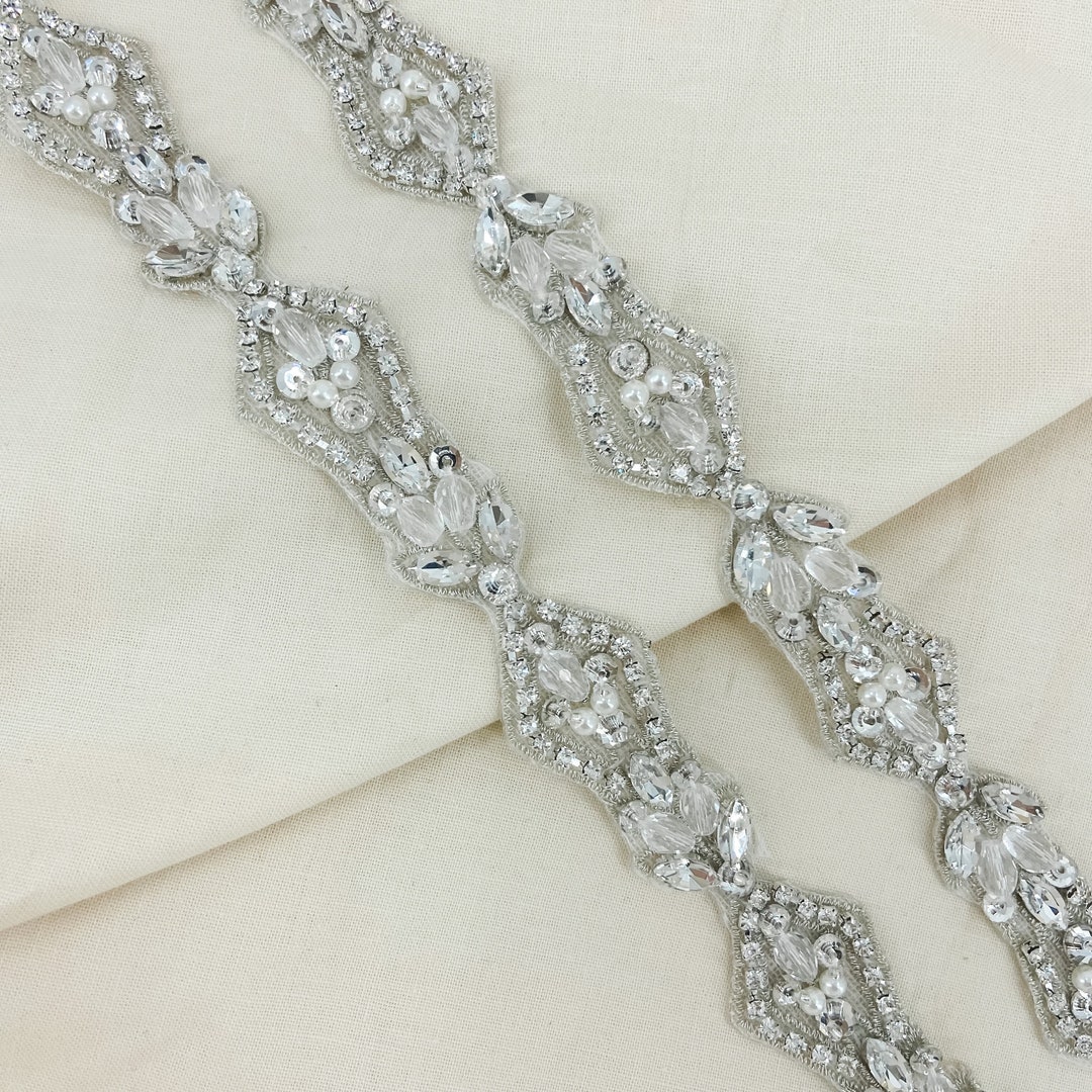 Crystal Art Deco Rhinestone Beaded Bridal Applique Trim by the Yard ...