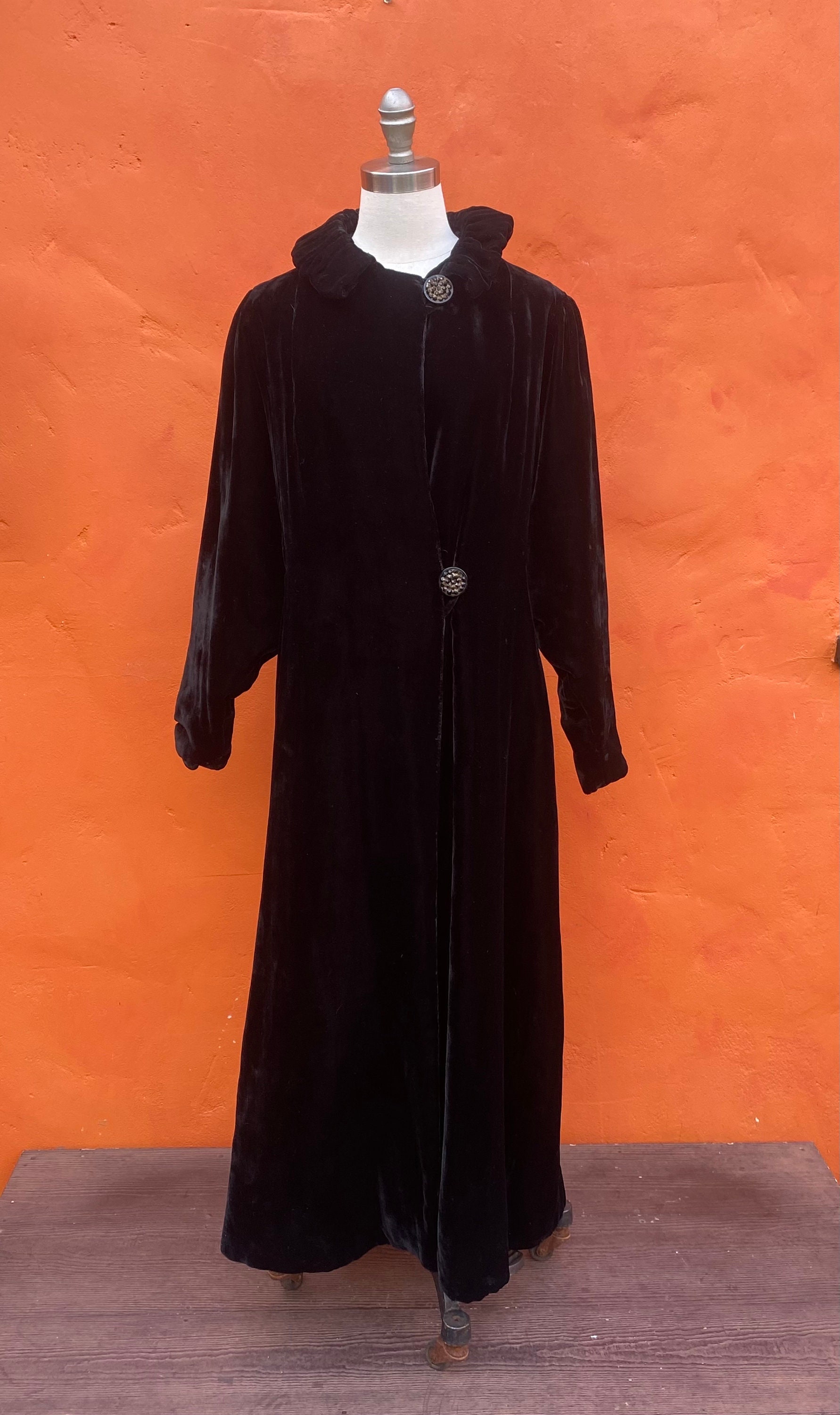 Vintage 1920s 1930s Opera Black Silk Velvet Maxi Coat * Victorian ...