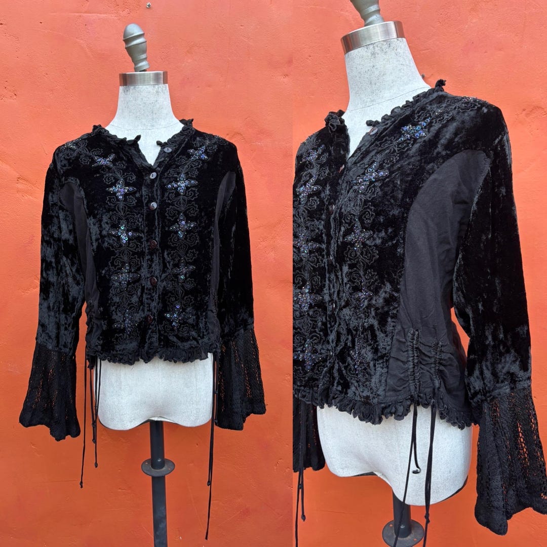 Vintage Beaded Black Velvet Tunic Top Blouse Shirt Ruched ** Victorian ...