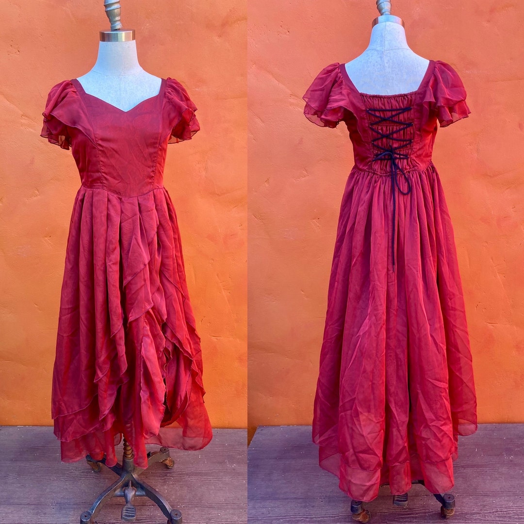 Vintage Red Layered Ruffle Laced up Dress ** Corset Layered Dress Boho ...