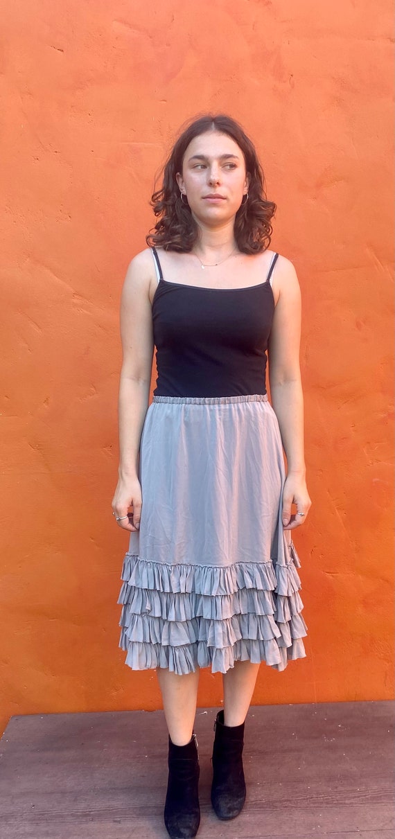 Vintage Gray Silk Ruffled Tiered Skirt. Romantic Goth… - Gem
