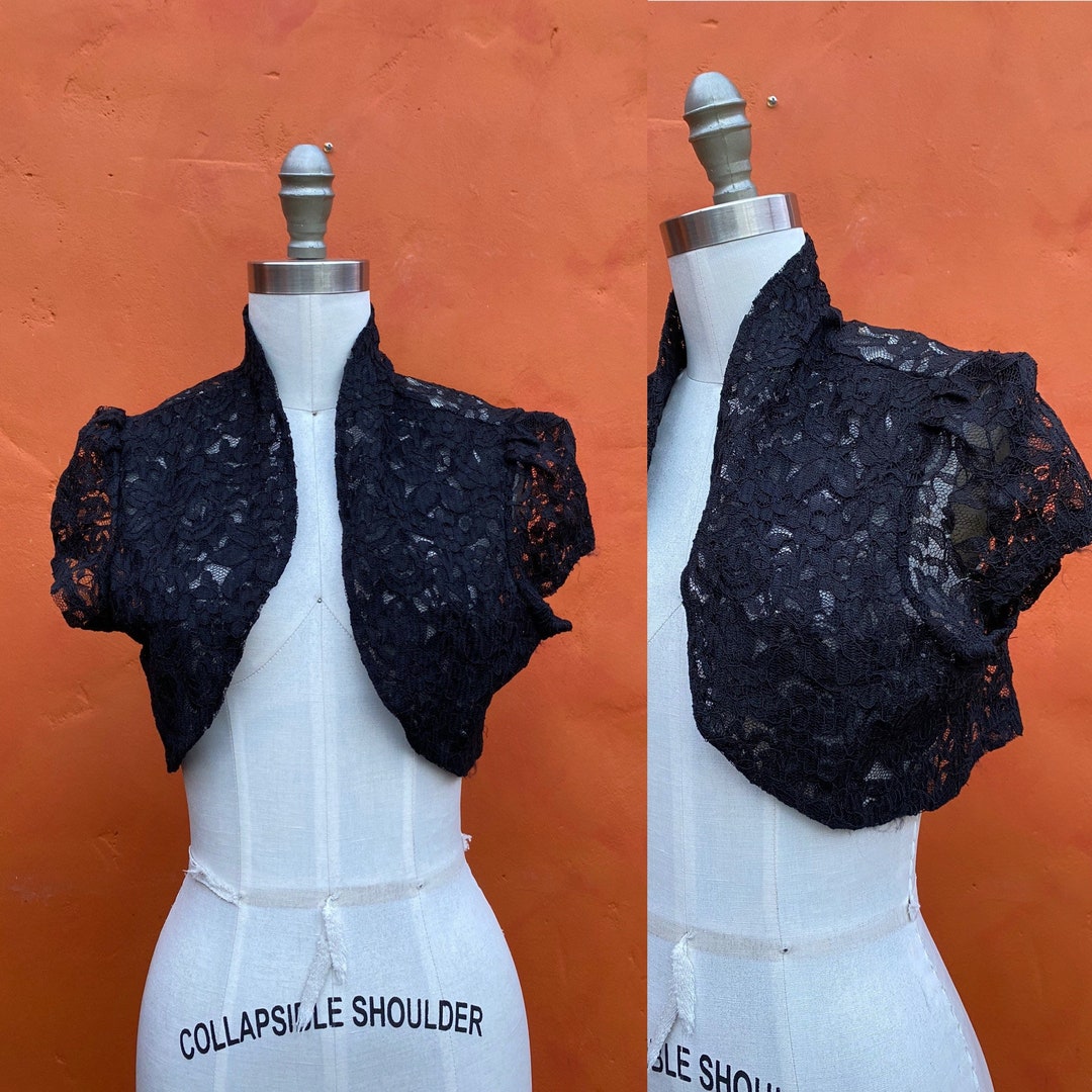 Vintage 1990s Y2K Black Lace Shrug Jacket ** Dark Boho Goth Gothic ...