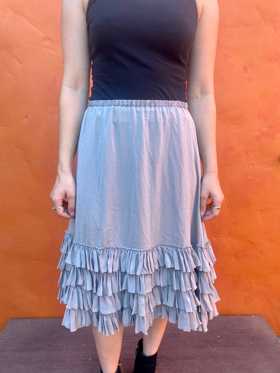 Vintage Gray Silk Ruffled Tiered Skirt. Romantic Goth… - Gem