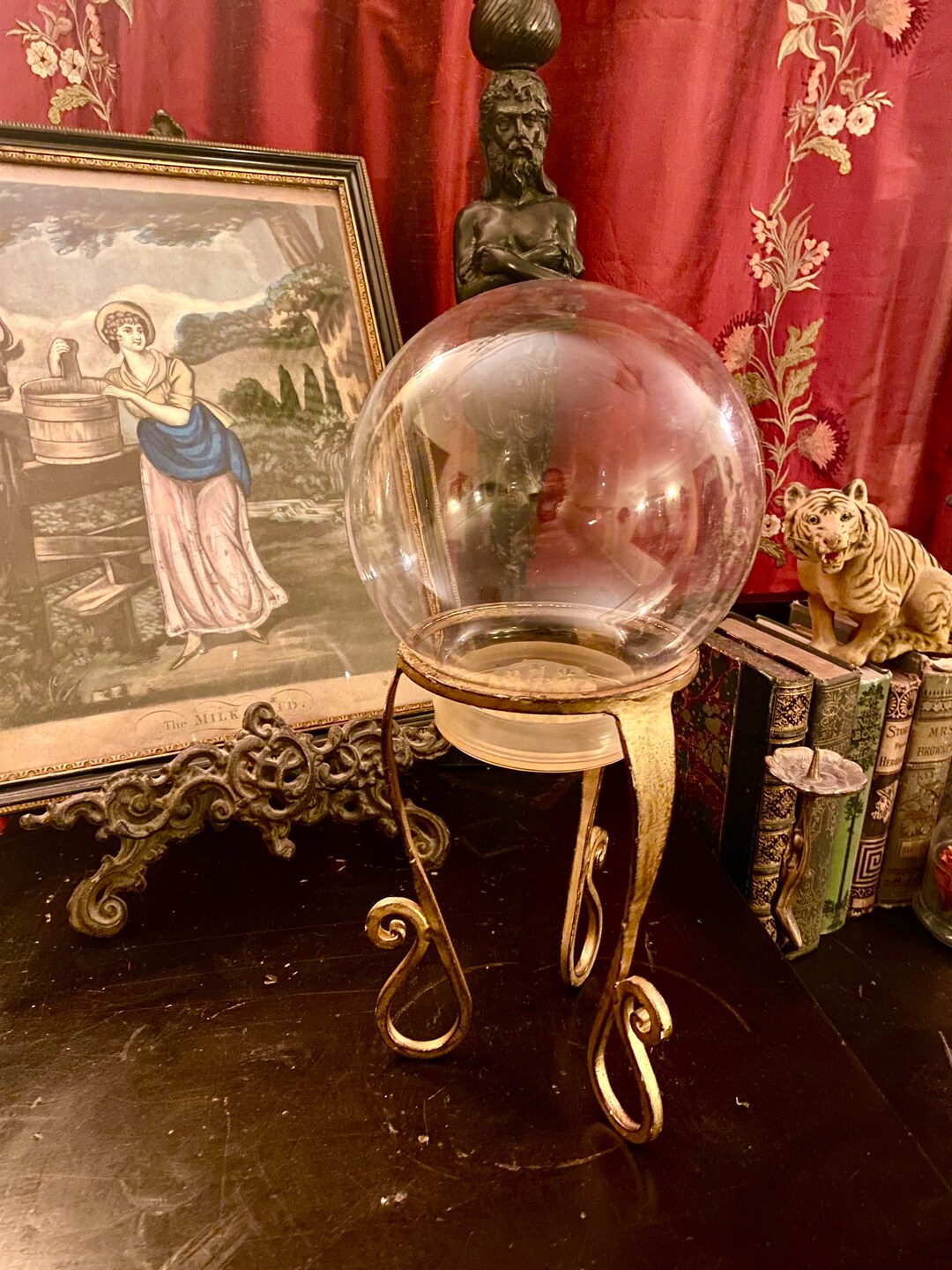 Vintage Decorative Gold Metal Crystal Ball Stand Orb Holder ** Neo ...