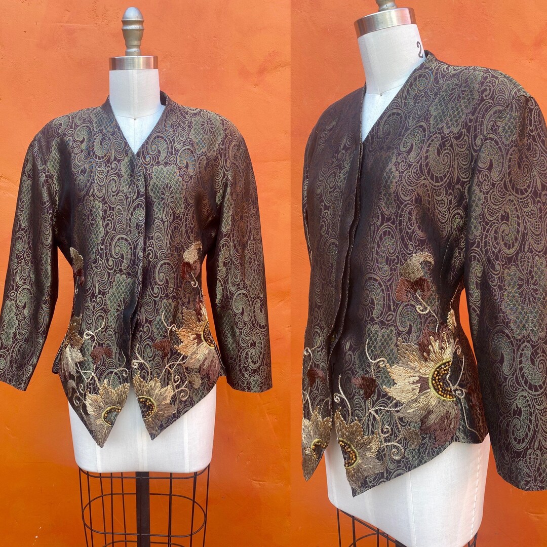 Vintage Silk Victorian Style Blazer. Fitted Blazer Embroidered Cocktail ...
