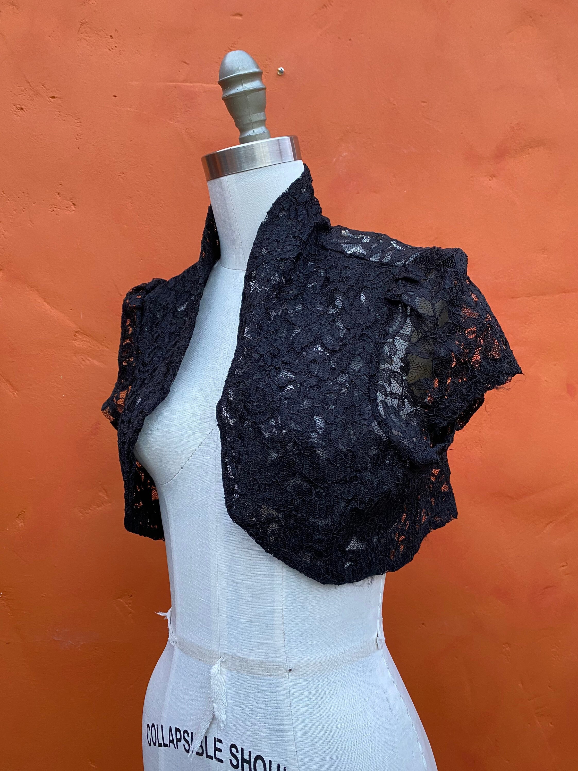Vintage 1990s Y2K Black Lace Shrug Jacket ** Dark Boho Goth Gothic ...