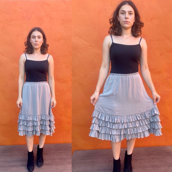 Vintage Gray Silk Ruffled Tiered Skirt. Romantic Goth… - Gem