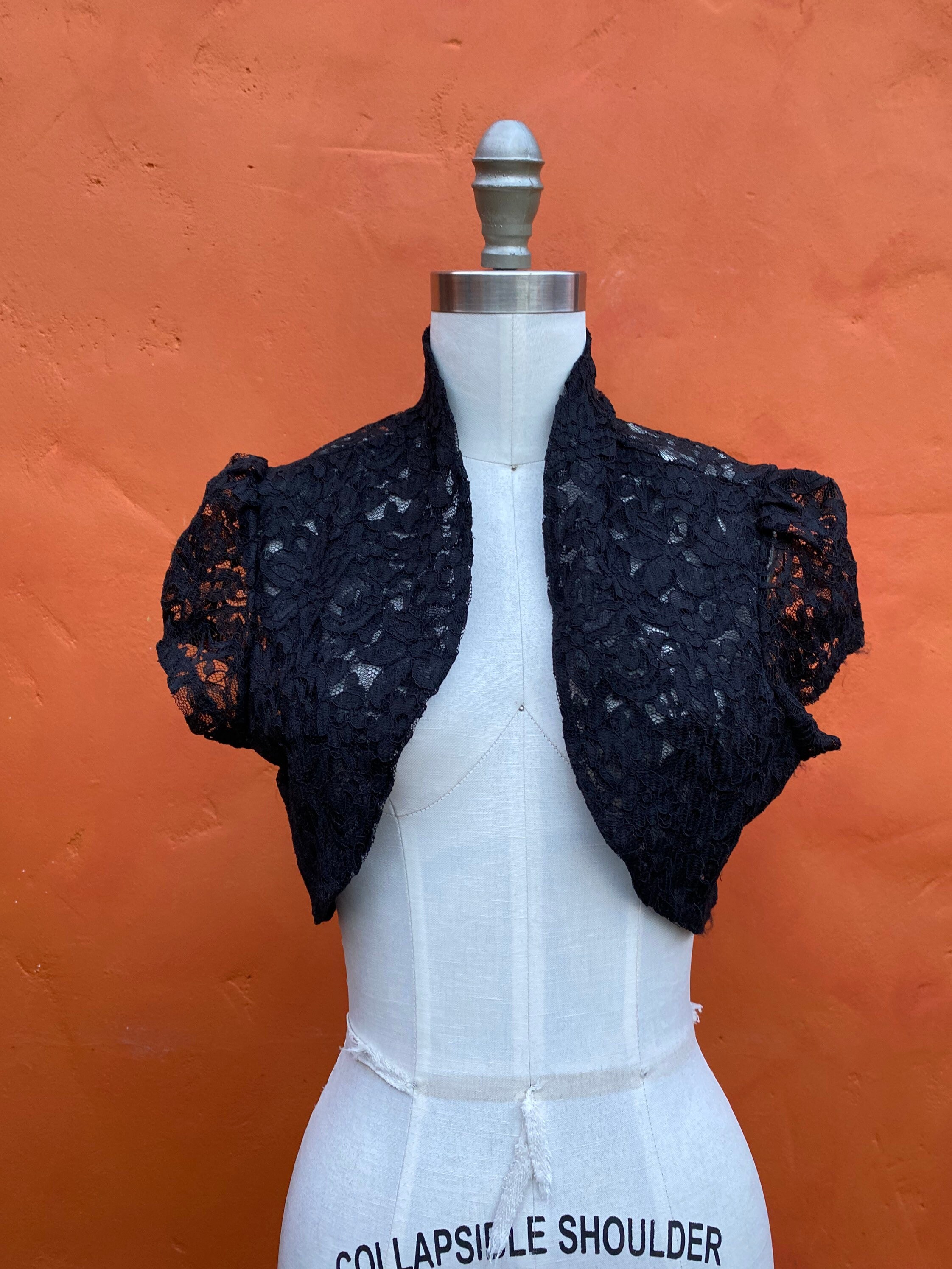 Vintage 1990s Y2K Black Lace Shrug Jacket ** Dark Boho Goth Gothic ...