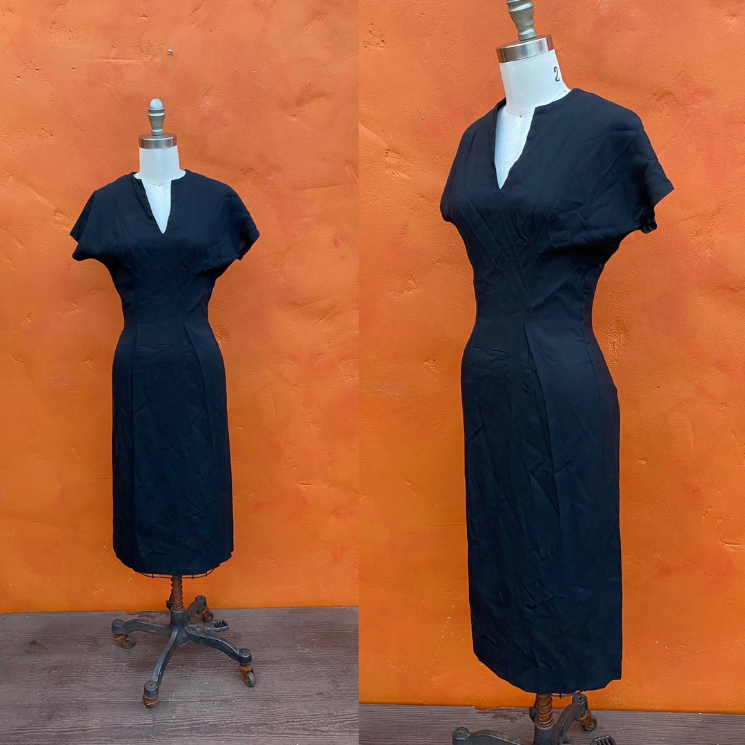 Vintage Pat Hartley 1950s Long Black Wiggle Dress ** Witchcore Witch ...