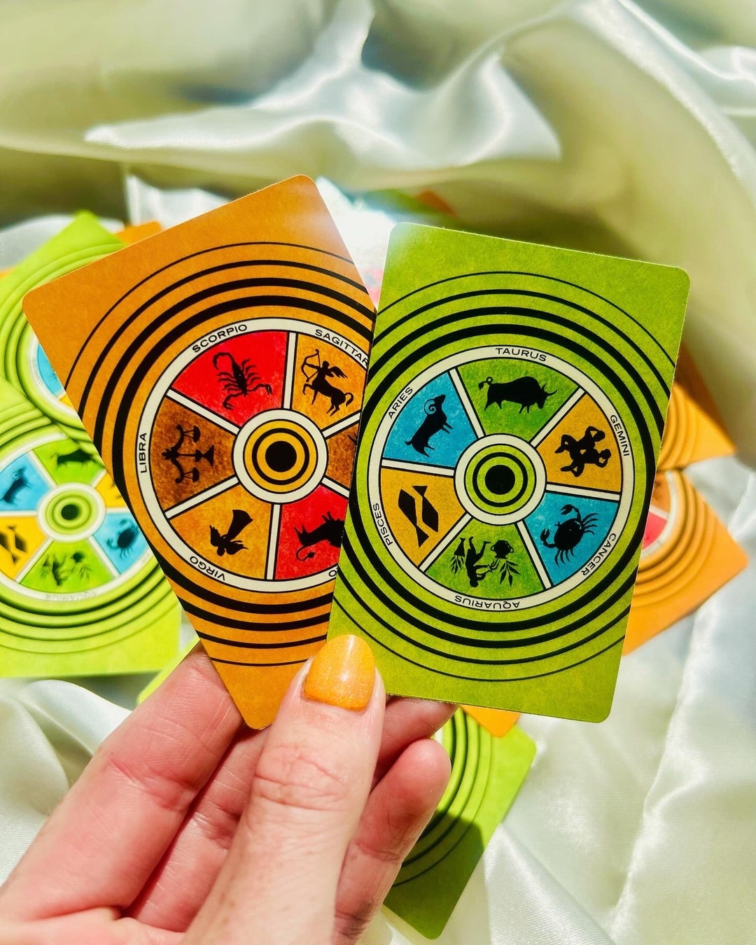 Vintage Zodiac Astrology Playing Cards Swap Cards Set of 2 Orange Green ...