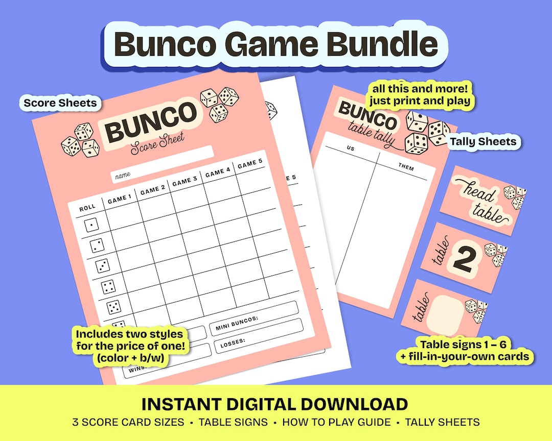 Bunco Party Printable Bundle – Score Sheets, Table Signs & How to Play ...