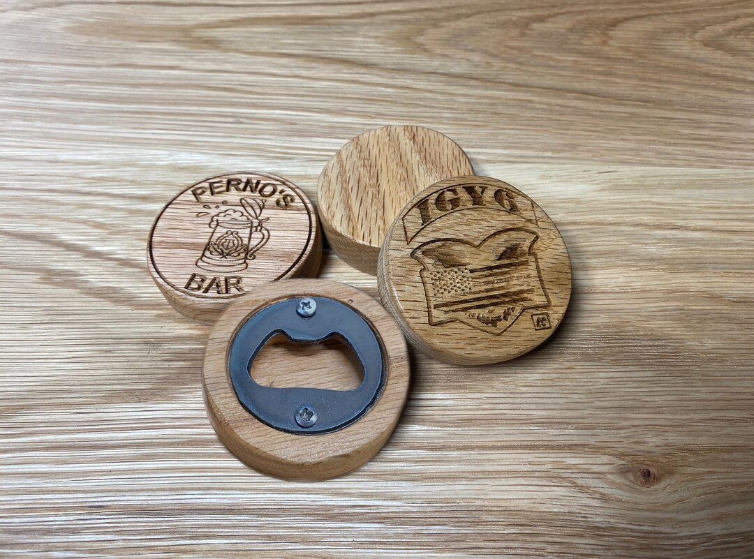 Personalized Oak Wood Puck Bottle Opener Gift - Etsy