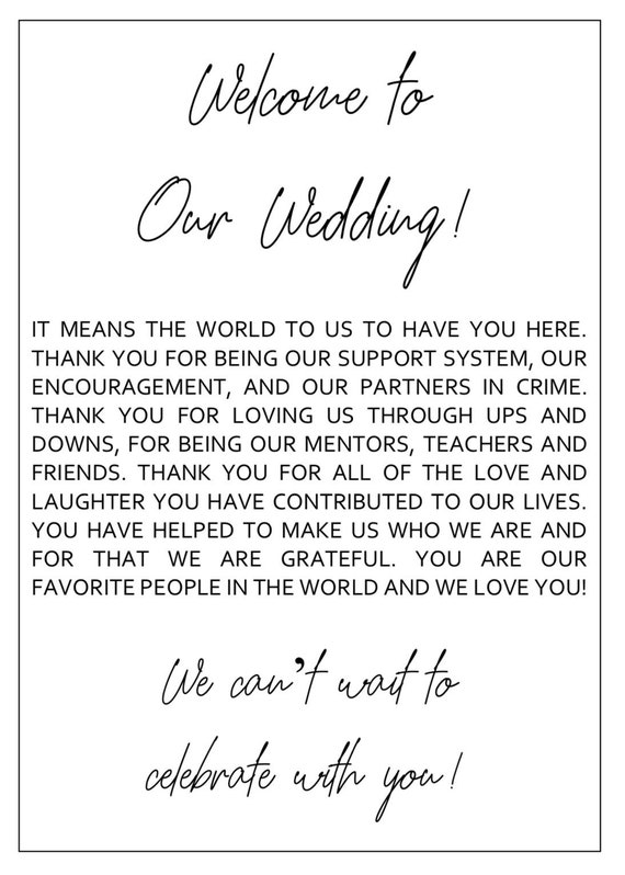 PRINTABLE Wedding to Our Wedding Welcome Bag Note | Etsy