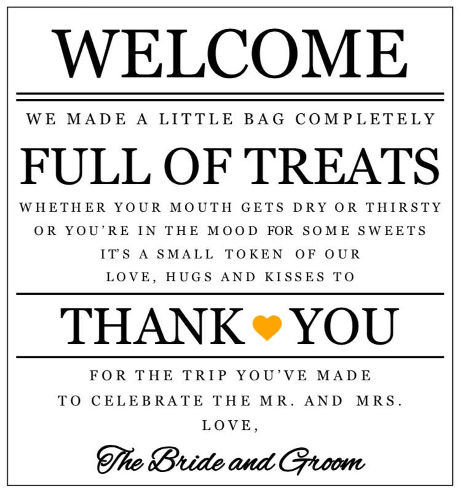 PRINTABLE Wedding Hotel Welcome Bag Note With Gold Heart - Etsy