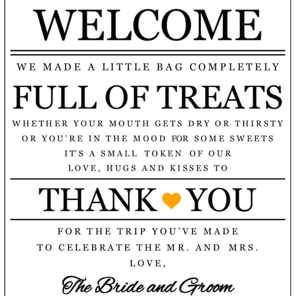Welcome Bag Note - Etsy
