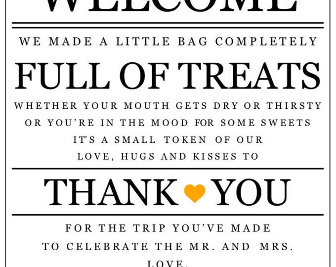 PRINTABLE Wedding Hotel Welcome Bag Note With Gold Heart - Etsy