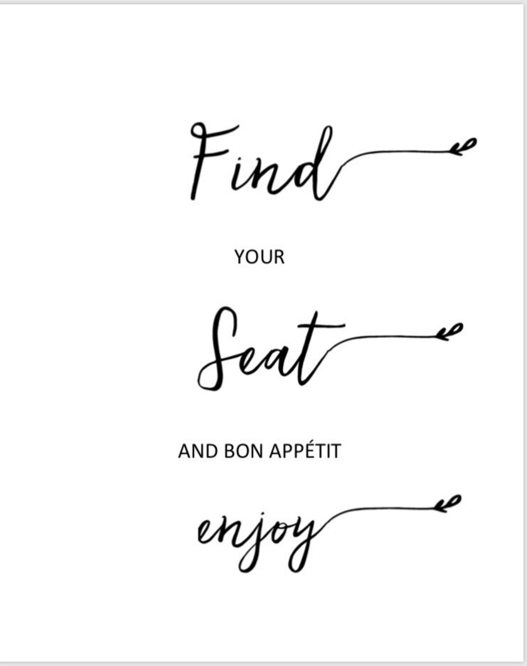 PRINTABLE 8x10 Find Your Seat and Bon Appetit Sign With Swashes - Etsy