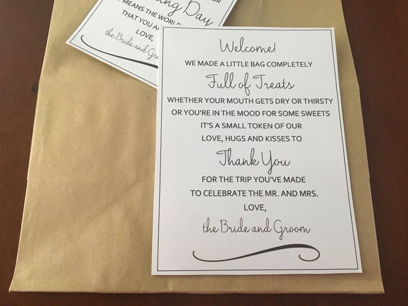 PRINTABLE Wedding Hotel Welcome Bag Note - Etsy Canada