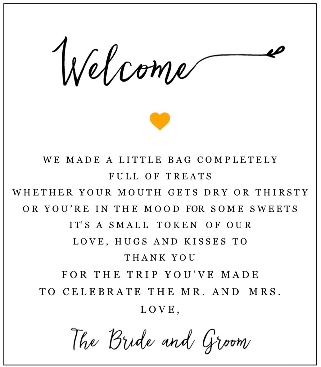 PRINTABLE Wedding Hotel Welcome Bag Note With Gold Heart and Swashes - Etsy