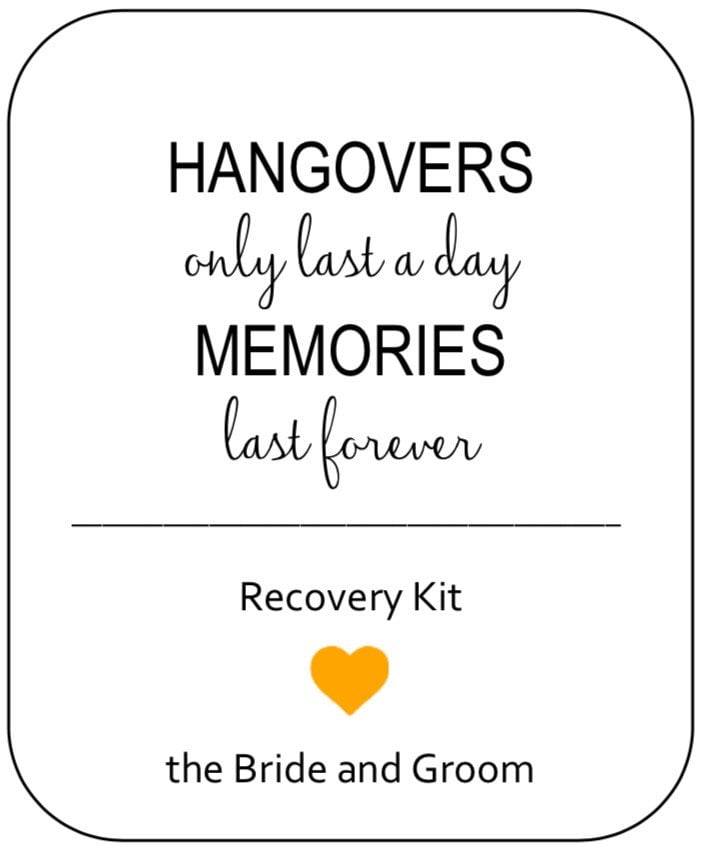 PRINTABLE Hangover Recovery Kit With Gold Heart - Etsy Ireland