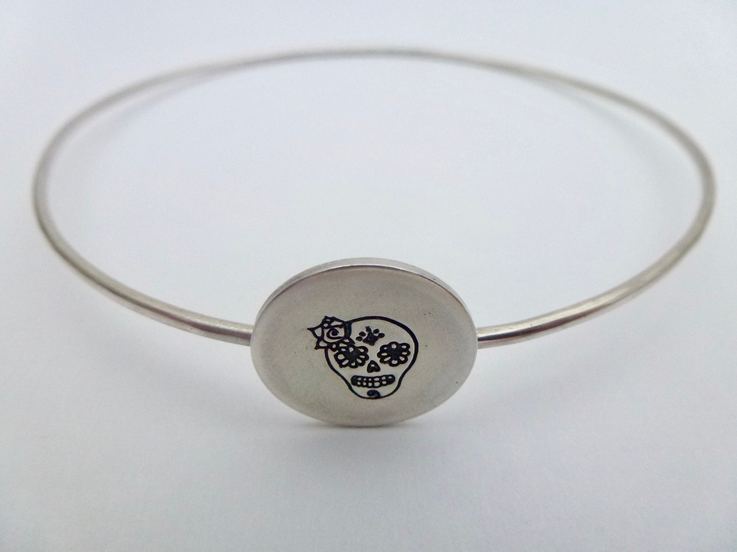 Sterling Silver 925 Lady Sugar Skull Bangle Bracelets Stacking | Etsy