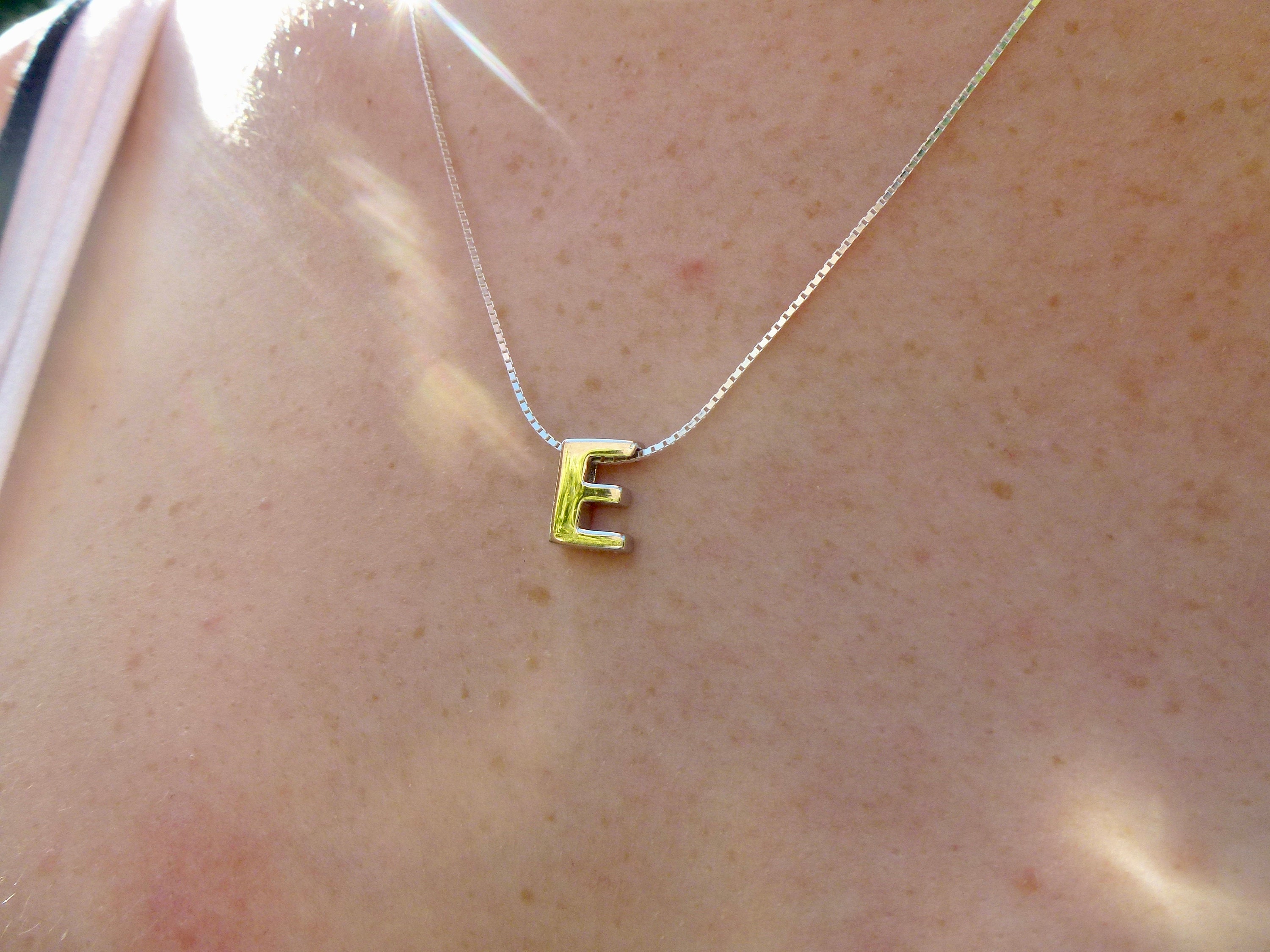 Sterling Silver 925 Initial Letter E Slider Pendant on A | Etsy